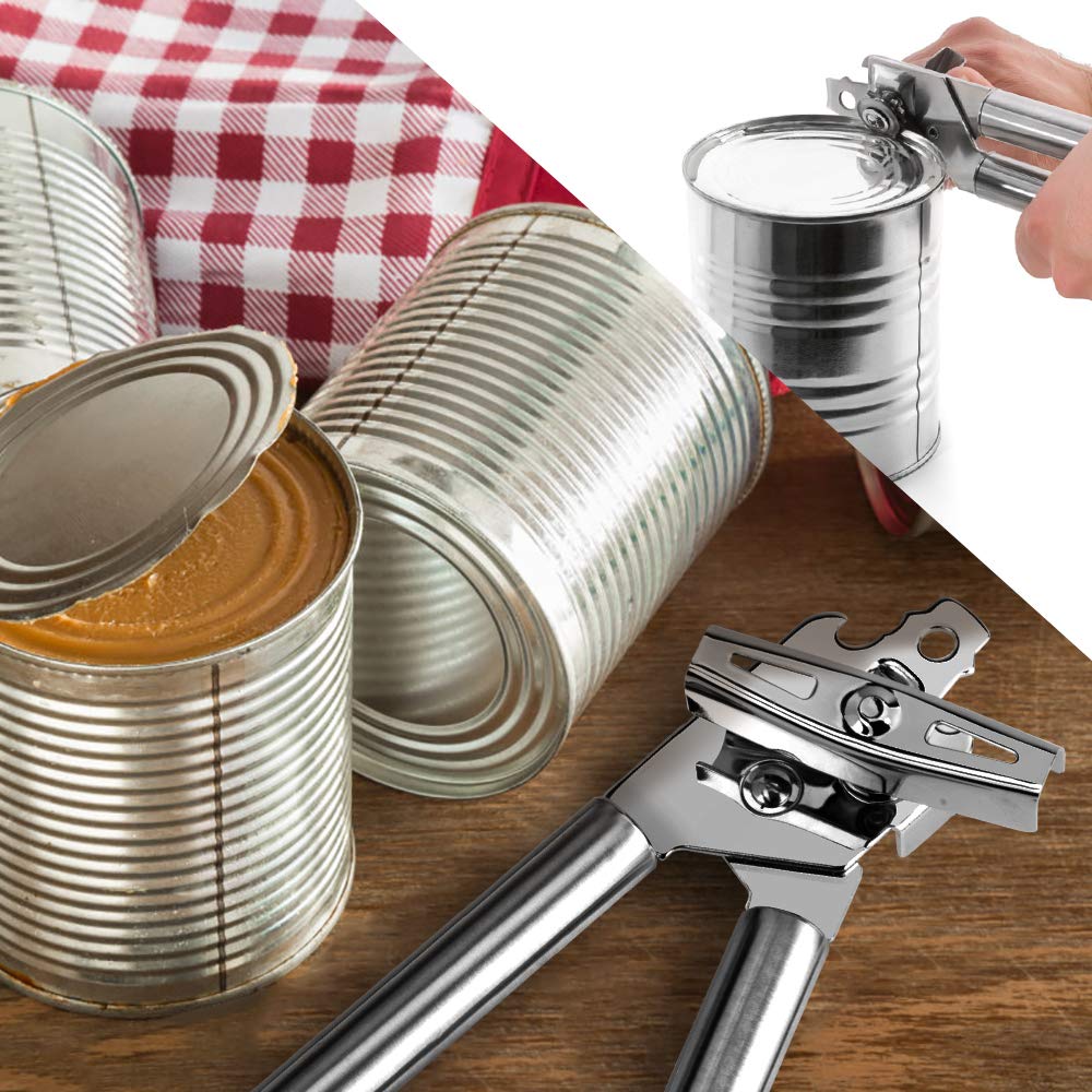 Can Opener Manual, Professional Food-Safe Stainless Steel Can Opener, Easy to Use for Kitchenaid, Can Opener/Jar/Bottle Opener with Smooth Edge(2 Spare Blades)