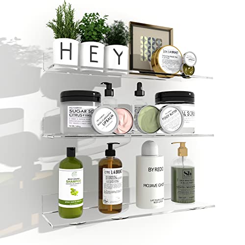 Clear Acrylic Wall Shelves,Small Floating Adhesive Shelf That Can Be Installed in Bathroom, Living Room, Kitchen, Shower Room,Used to Display,Organize and Store Perfume, Cosmetics