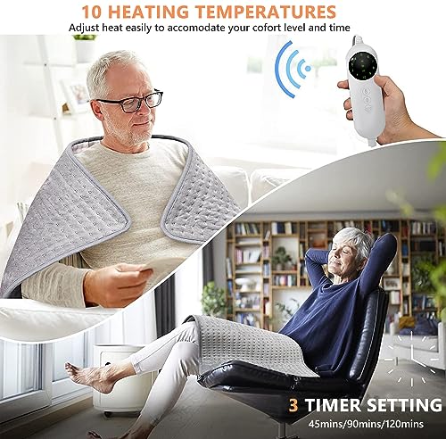 Extra Large Heating Pad - 20"x 40" Electric Heating Pad, Fast Heating Warm Pad, 10 Heat Settings Washable Soft Heat Pad, Dry & Moist Heat for Shoulders, Neck,Abdomen, Back,Limbs