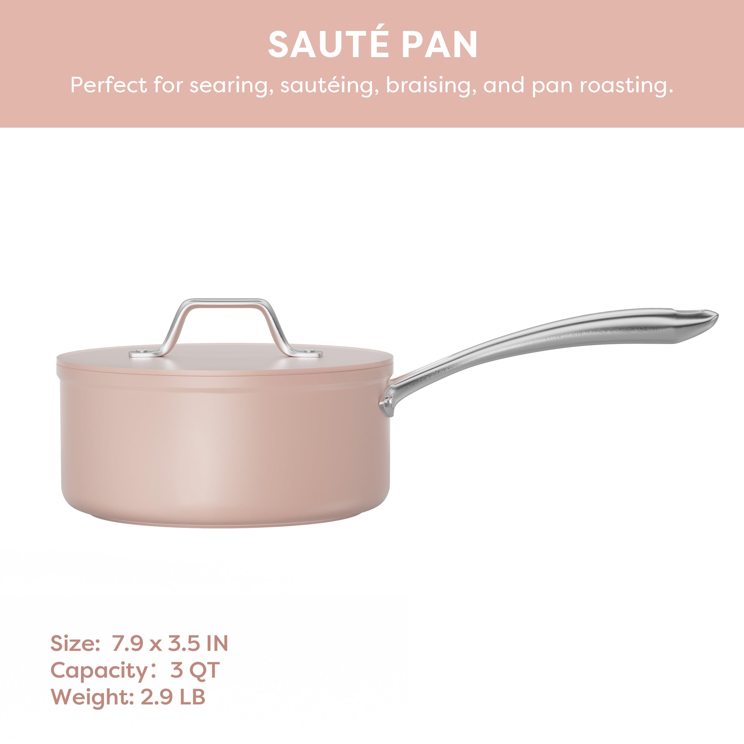 CIARRA Nonstick Sauce Pan, 3 QT Ceramic Sauce Pan with Lid, Non Toxic, PTFE & PFOA Free, Oven Safe & Compatible with All Stovetops, Orange