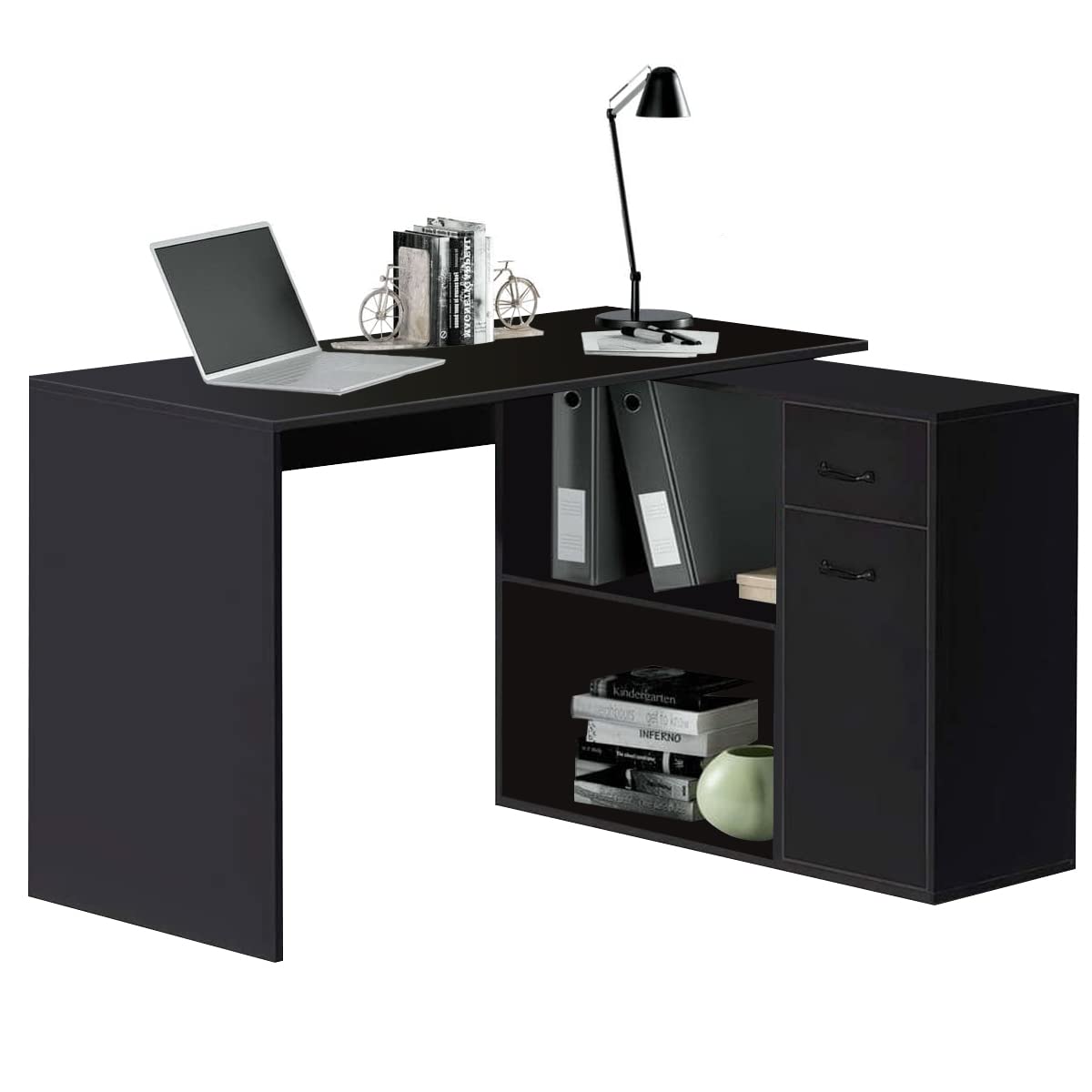 VANSPACE L-Shaped Rotating Computer Desk with Storage Shelves 68 inch Home Office Desk Corner with Drawers and File Cabinet Multipurpose Study Writing Table for Bedroom Small Space Black