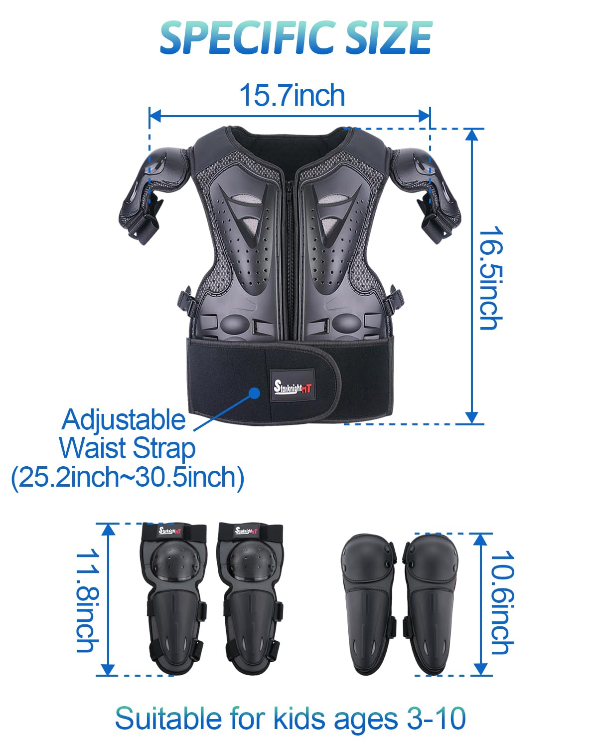 StarknightMT Kids Motorcycle Armor Suit Dirt Bike Gear Riding Protective Chest Spine Back Protector Shoulder Arm Elbow Knee Protector Pads for Cycling Skateboard,Skiing,Skating,Off-Road
