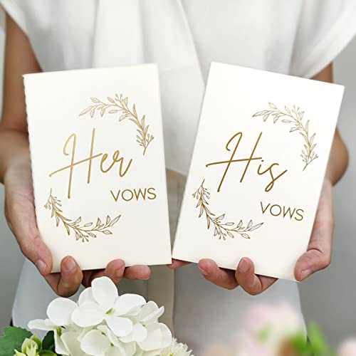 fusuu Vow Books -His and Hers Vow Books – Wedding Notebook with Gold Foil - 28 Lined Pages - 5.9" x 3.9" – Vow Renewal - Wedding Booklet, Time Capsule
