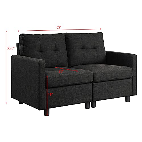Beaugreen 52" Loveseat Upholstered Sofa Couch Modular Sofa for Living Room Apartment Dorms Studios Home Bedroom (Dark Grey)