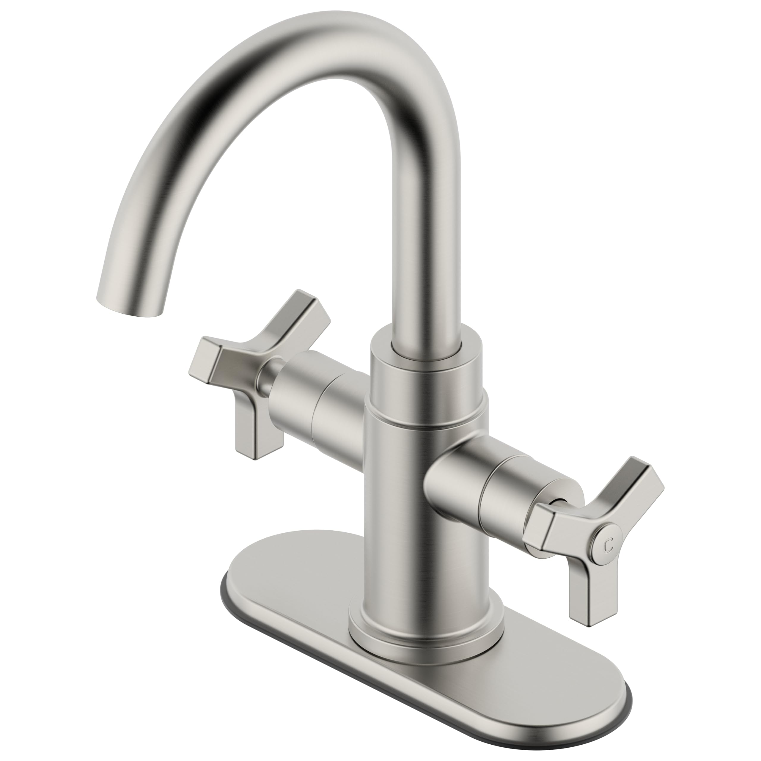 Derengge Two-Handle Bathroom Sink Faucet with Deck Plate,1 Hole or 3 Hole Bathroom Faucet with Plastic Pop-Up Drain,Brushed Nickel PVD Finished,LF-T0081-BN