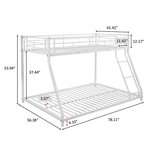 EMKK Twin Over Full Metal Bunk Bed,Metal Bunk Bed, Twin Over Full Size Beds with Sturdy Guard Rail & Ladder, Space-Saving/Noise-Free,Metal Bunkbed
