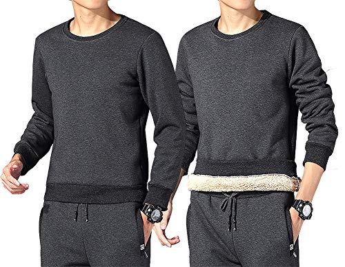 FASKUNOIE Men's Sweatshirts Warm Sherpa Lined Fleece Long Underwear Tops Winter Crewneck T shirts Black