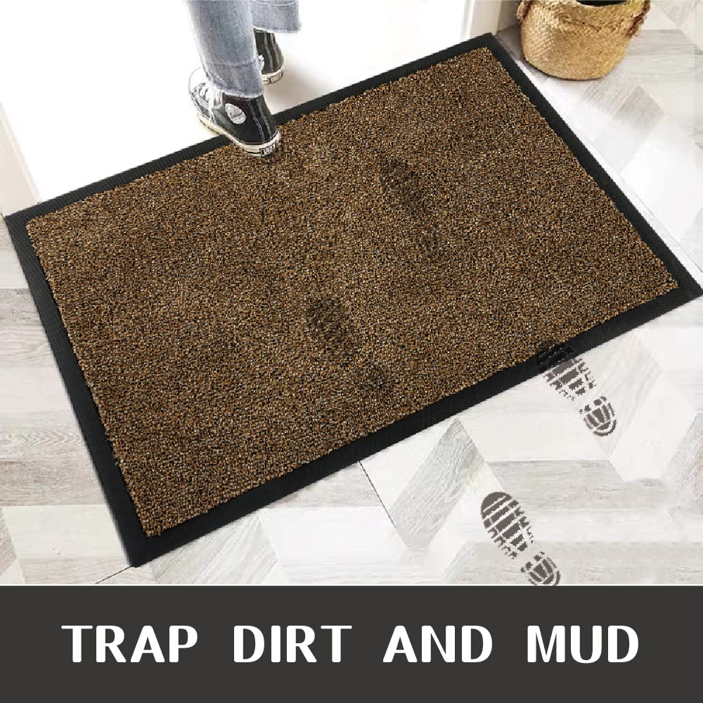 Matace Microfiber Super Absorbent Home Entrance Door Mat, Indoor and Outdoor Floor Mat with Non Slip Backing, Dirt and Mud Trapper Front Door Rug for Entryway (24"x36", Brown)