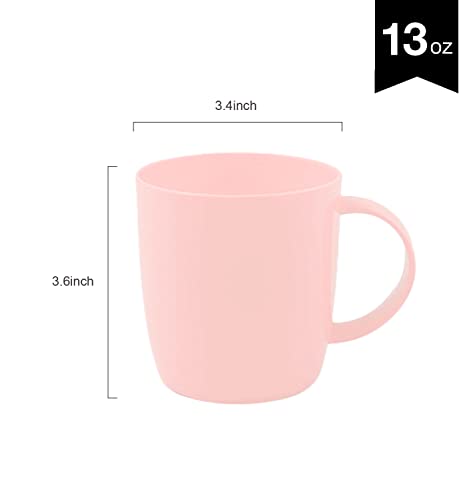 fulong Reusable Plastic Drinking Cup with Handle, BPA Free Microwave & Dishwasher Safe Food Grade PP 13 Ounce Coffee & Milk Mug Set of 5 (Pink)