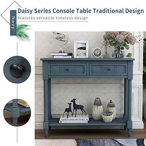 Knocbel Vintage Entryway Console Table with 2 Storage Drawers and Lower Shelf, Entry Hallway Foyer Sofa Table, Easy Assembly