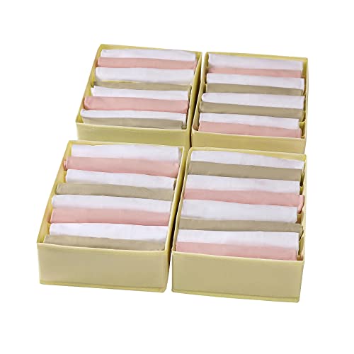 Coorganisers 4 Packs Wardrobe Clothes Organizer, 8 Grids Washable Portable Closet Organizer Storage Box Foldable Closet Drawer Organizer for Underwear, Socks, Scarves, Leggings,T-shirts（Beige）