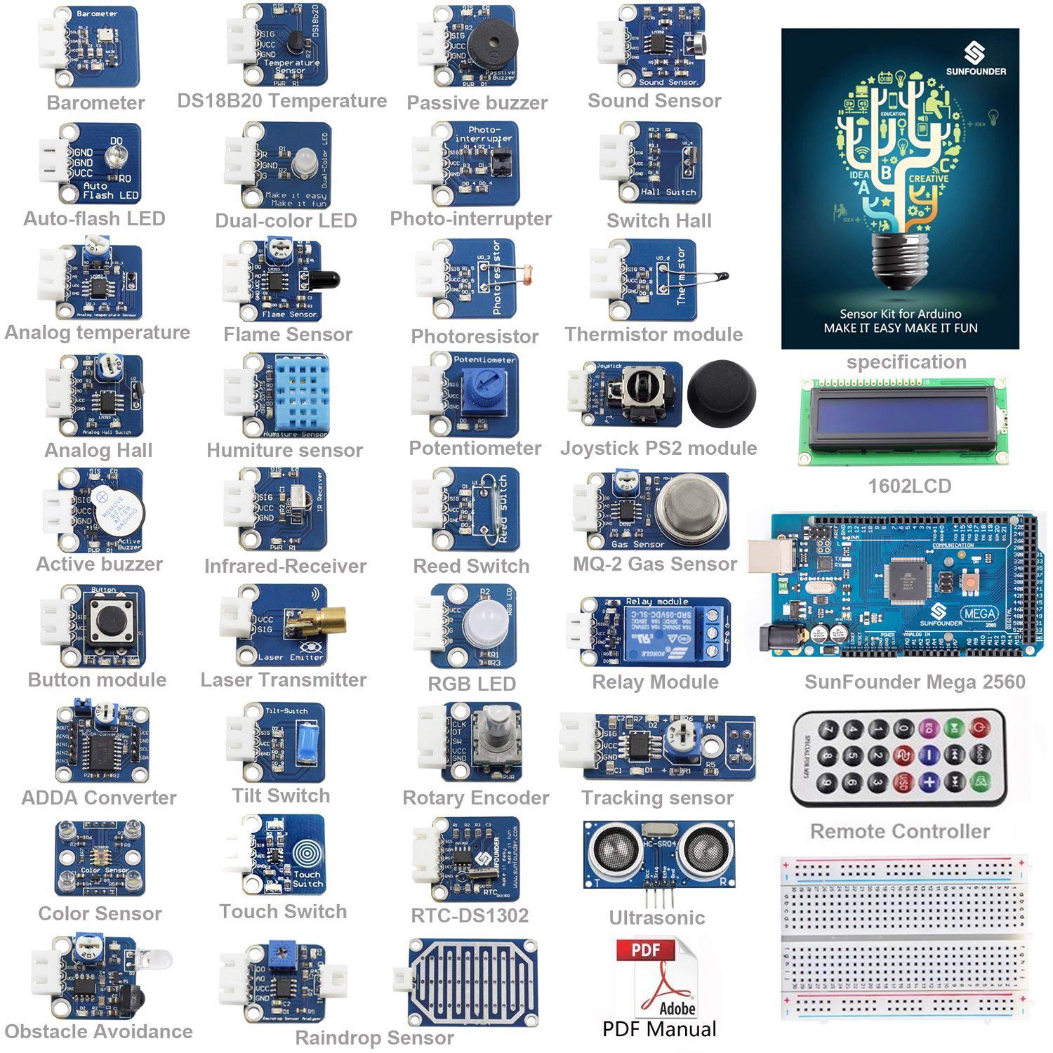 SunFounder Ultimate 2560 Sensor Kit V2.0 Compatible with Arduino R3 Mega2560 Mega328 Nano - Including 98 Page Instructions Book