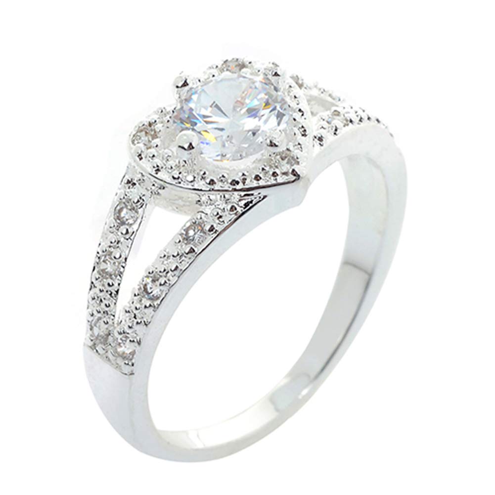 Bluelans Womens 925 Sterling Silver Plated Love Heart Crystal Diamonds Wedding Ring Promise Engagement Ring Anniversary Engagement Band Jewellery for Women Her Chriistmas Valentines Day Gifts US 9