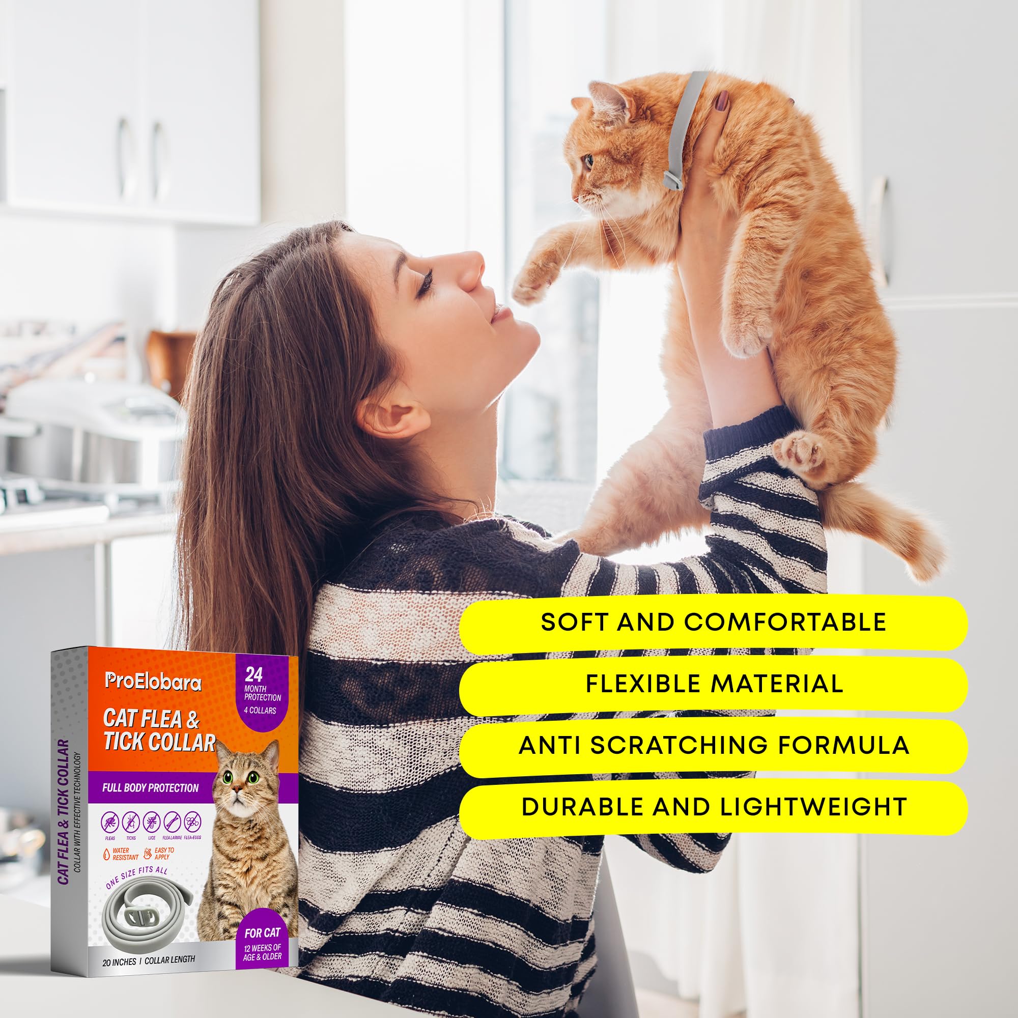 Cat Flea Tick Prevention Collar: Nature Flea Collar for Cats Fleas Repellent Collars - Safe Tick Prevention Collars for Cats Ticks Control for Kitten - 4 Pack 24 Month Protection