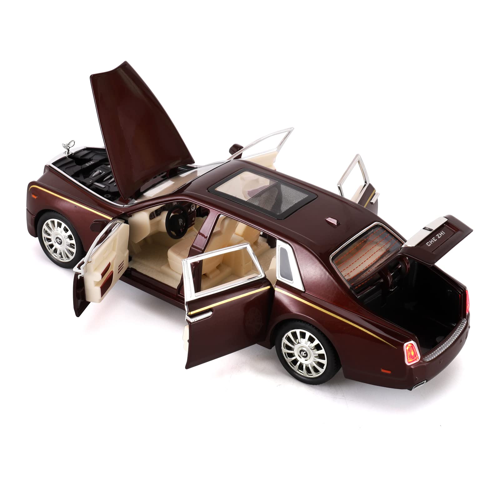 MYJJTYS Toy Car Rolls-Royce Phantom 1/24 Metal Die Casting Model Car for 3 4 5 6 7 Year Old boy Toy with Sound and Light,Classic Car Door Design, Car Logo Can be Folded(red)
