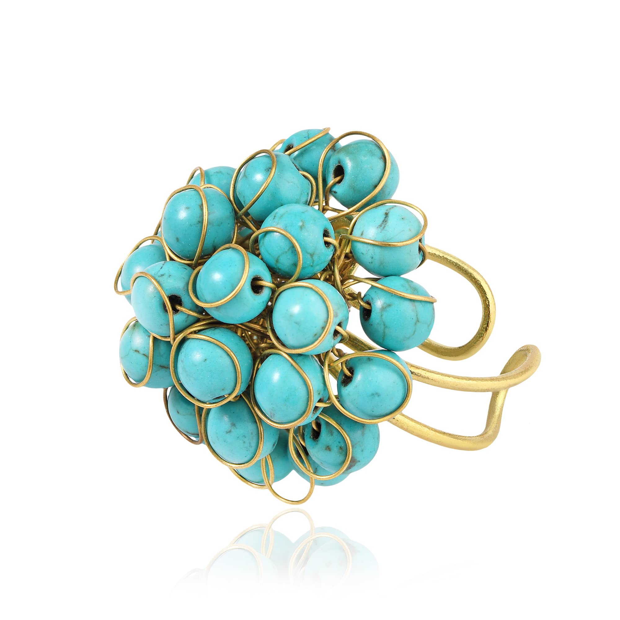 Beautiful Cluster Simulated Turquoise & Brass Statement Ring, resin