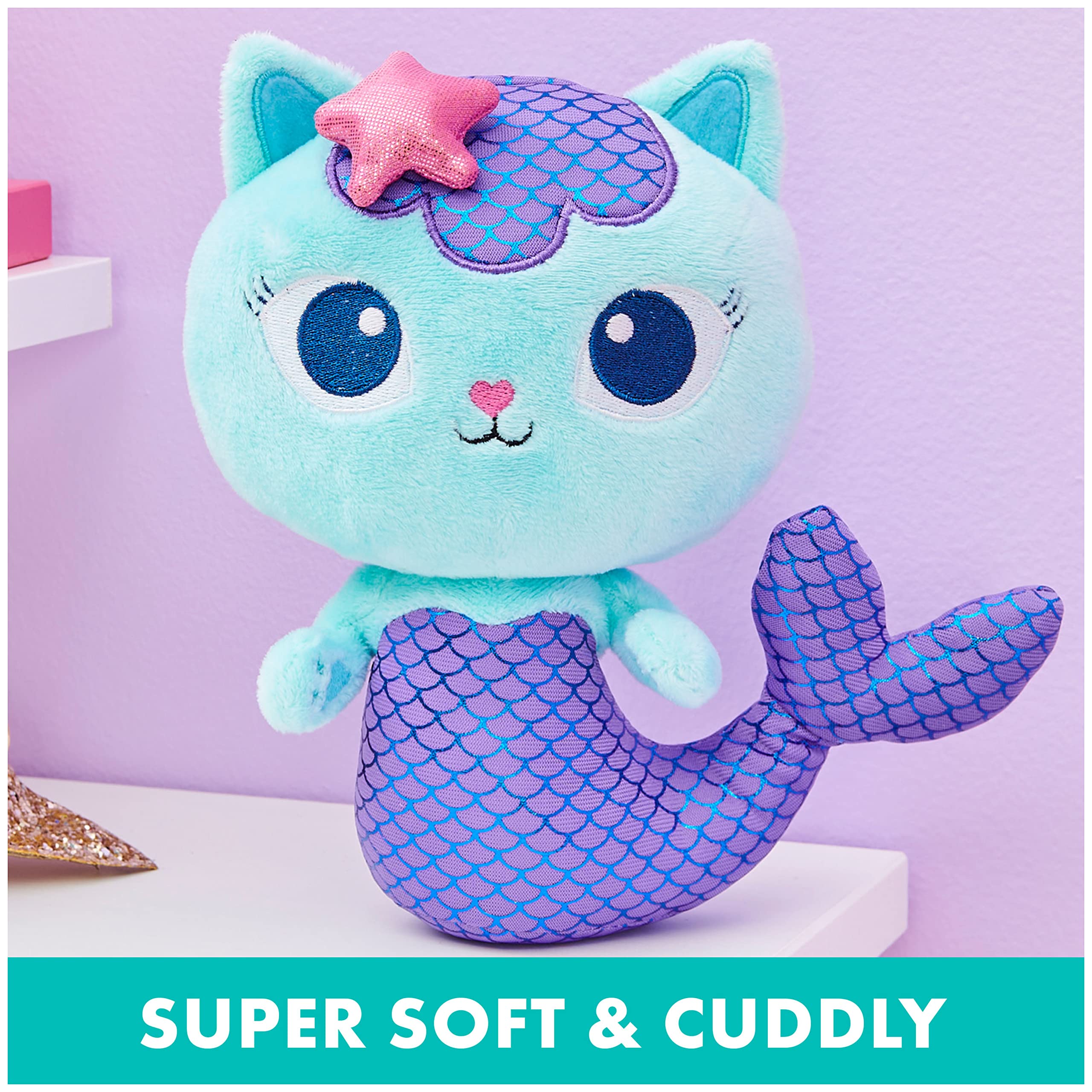 Gabby's Dollhouse, 8-inch Mercat Purr-ific Plush Toy, Kids Toys for Ages 3 and up