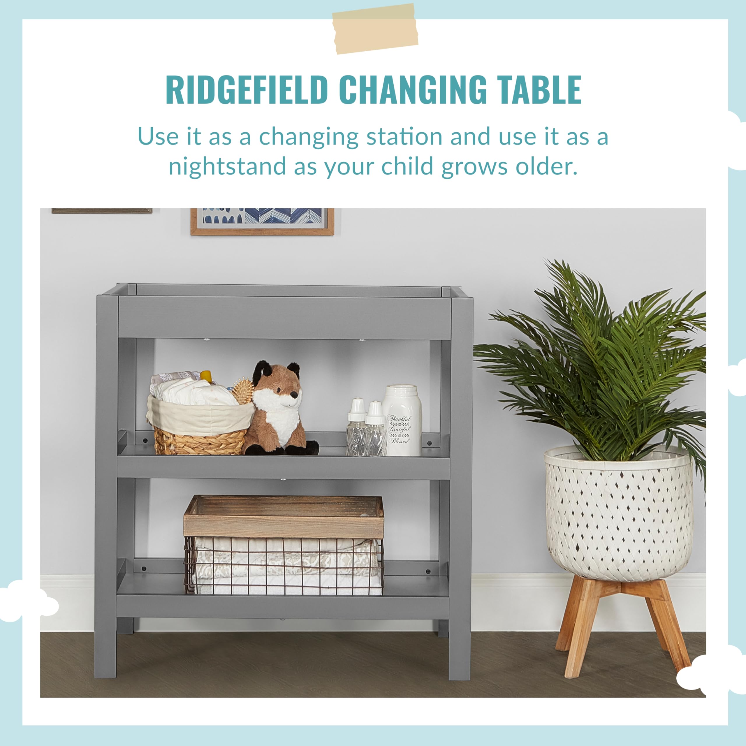 Dream On Me av2023-Dream table-a79f6f03 Ridgefield Changing Table in Storm Grey, 33.5x16x33.5 Inch (Pack of 1)