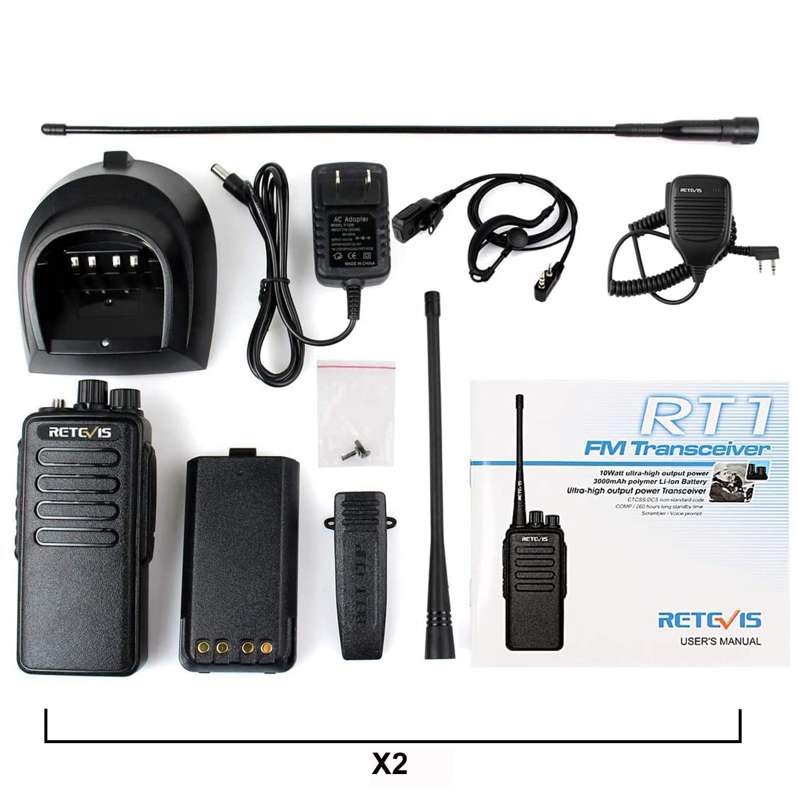Retevis RT1 Long Range Walkie Talkies,High Power 2 Way Radio with 3000mAh Rechargeable,Emergency Alarm Walkie Talkie for Hunting(2 Pack)