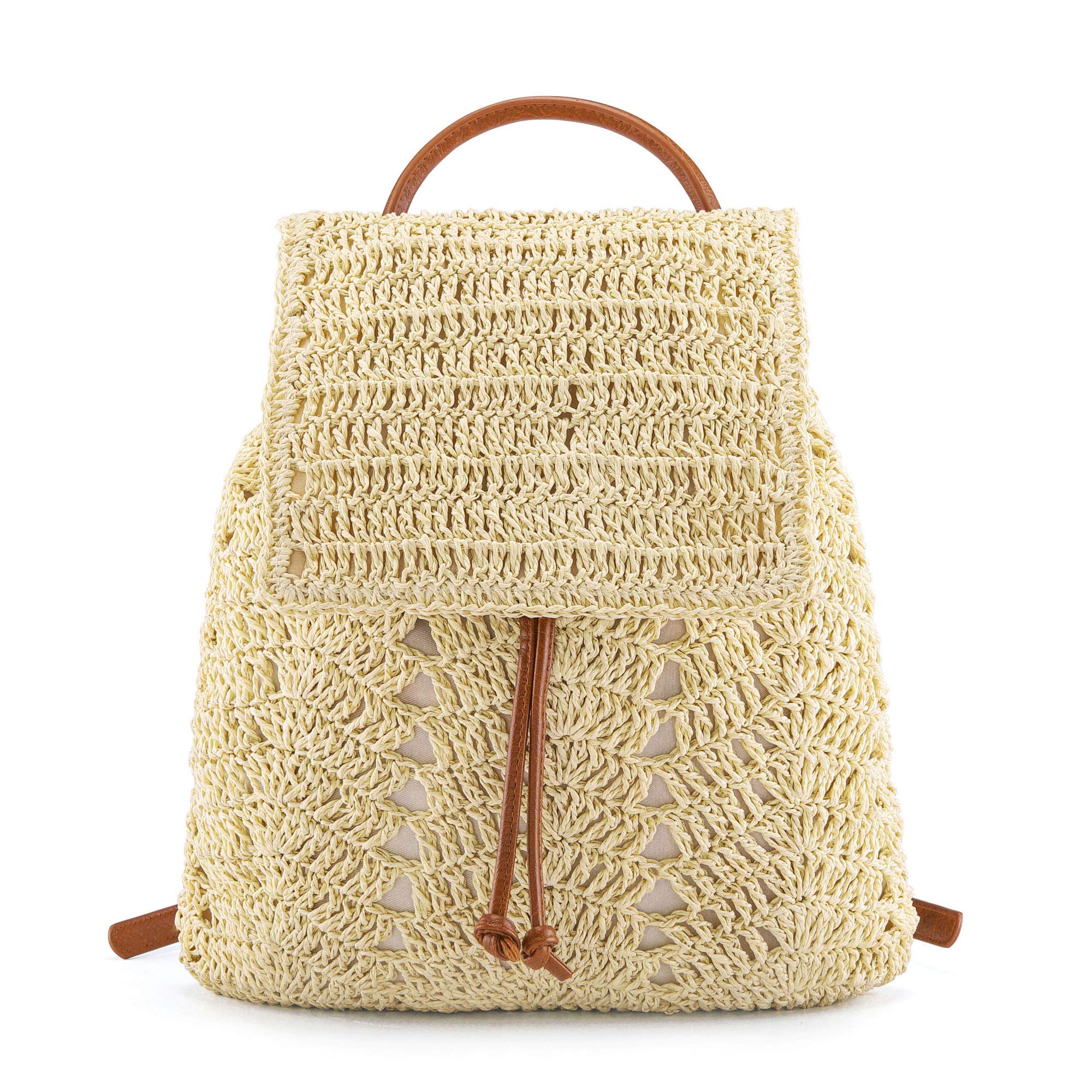 Ayliss Women Straw Beach Handbag Backpack Shoulder Handbag Summer Beach Woven Handmade Tote Purse Hobo Bag Rucksack Daypack (Beige)