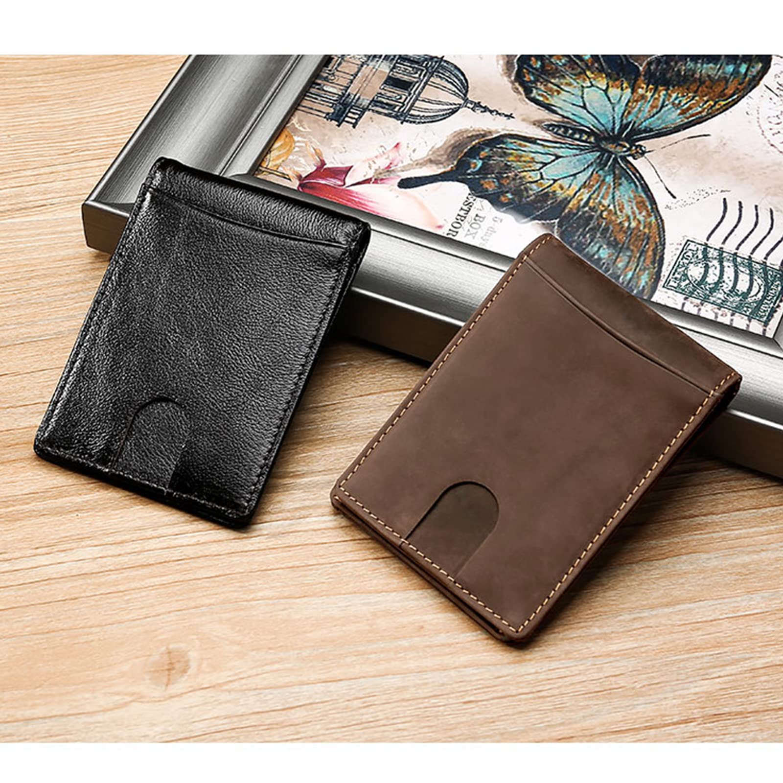 Andiit Genuine Leather Front Pocket Wallets for Men RFID Blocking Slim Bifold Thin Credit Card Holder Case Minmalist with Money Clip (1-Coffee)