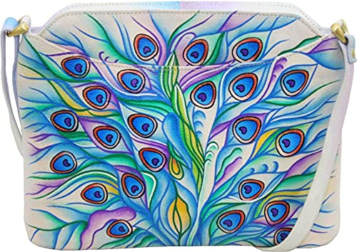 Magnifique Hand Painted Leather Peacock Crossbody Shoulder Bag Purse, Top Grain Cowhide, 1686-P