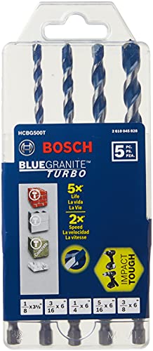 Bosch HCBG500 5 Piece BlueGranite Carbide Hammer Drill Bit Starter Set