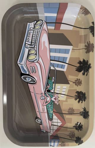 Favela420- Metal Rolling Tray Smoke Pink Panther 10" x 6.7" Large - Rolling Trays Accessories - Rolling Paper Tray (Smoke Pink Panther)