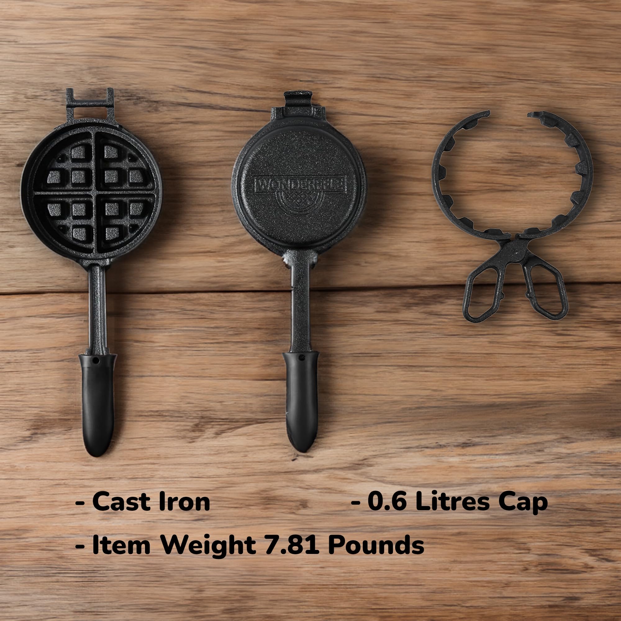 Cast Iron Stuffed Waffle Iron - Pre-Seasoned, 5" Dia, 2" Thick Round - Non-Stick Belgian Waffle Maker w/Heat-Resistant Handles β Classic Waffle Maker Compatible w/Gas, Electric, Induction & More