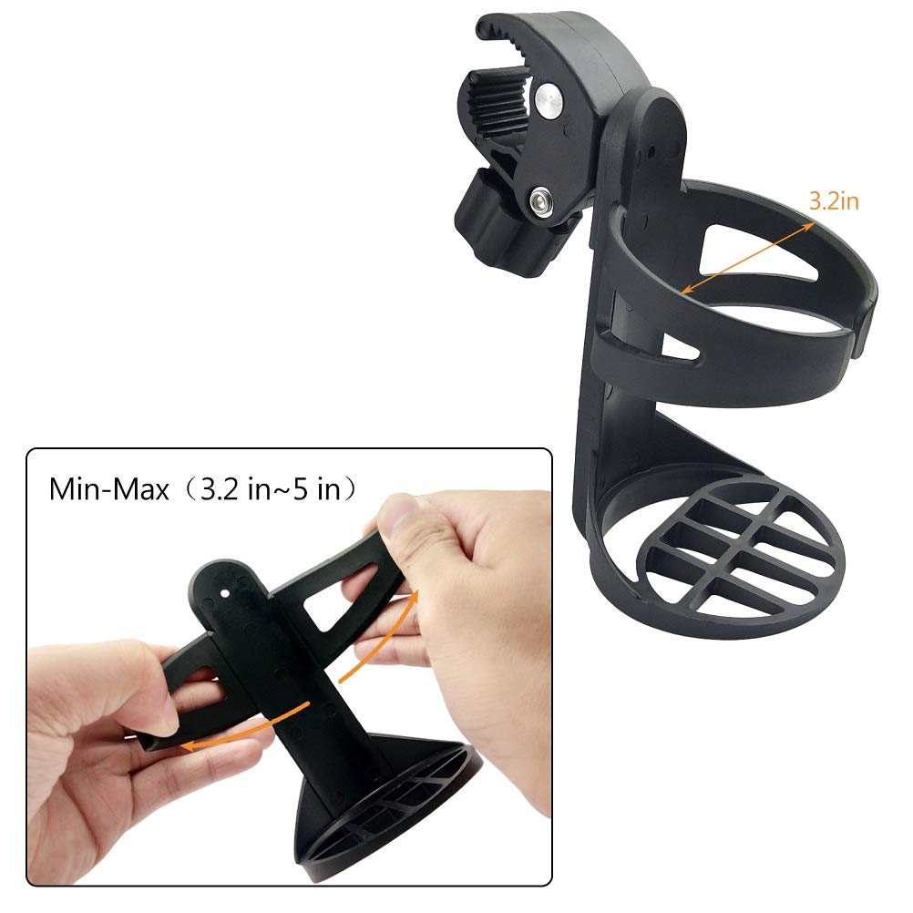 Badiano 2 Pack Stroller Drink Holders for Cups or Bottles, Universal for Bicycle, Wheelchair, Trolleys, 360 Rotation