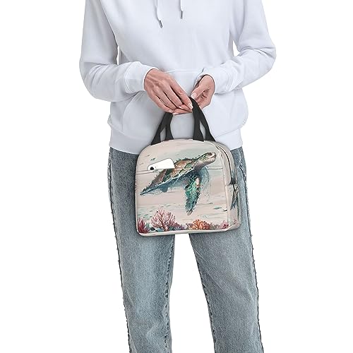 CIOAHYRA Sea Turtle Lunch Bag for Women Men Insulated with Containers Warming Reusable Lunch Box Waterproof Thermal Tote Bag Cooler Bag