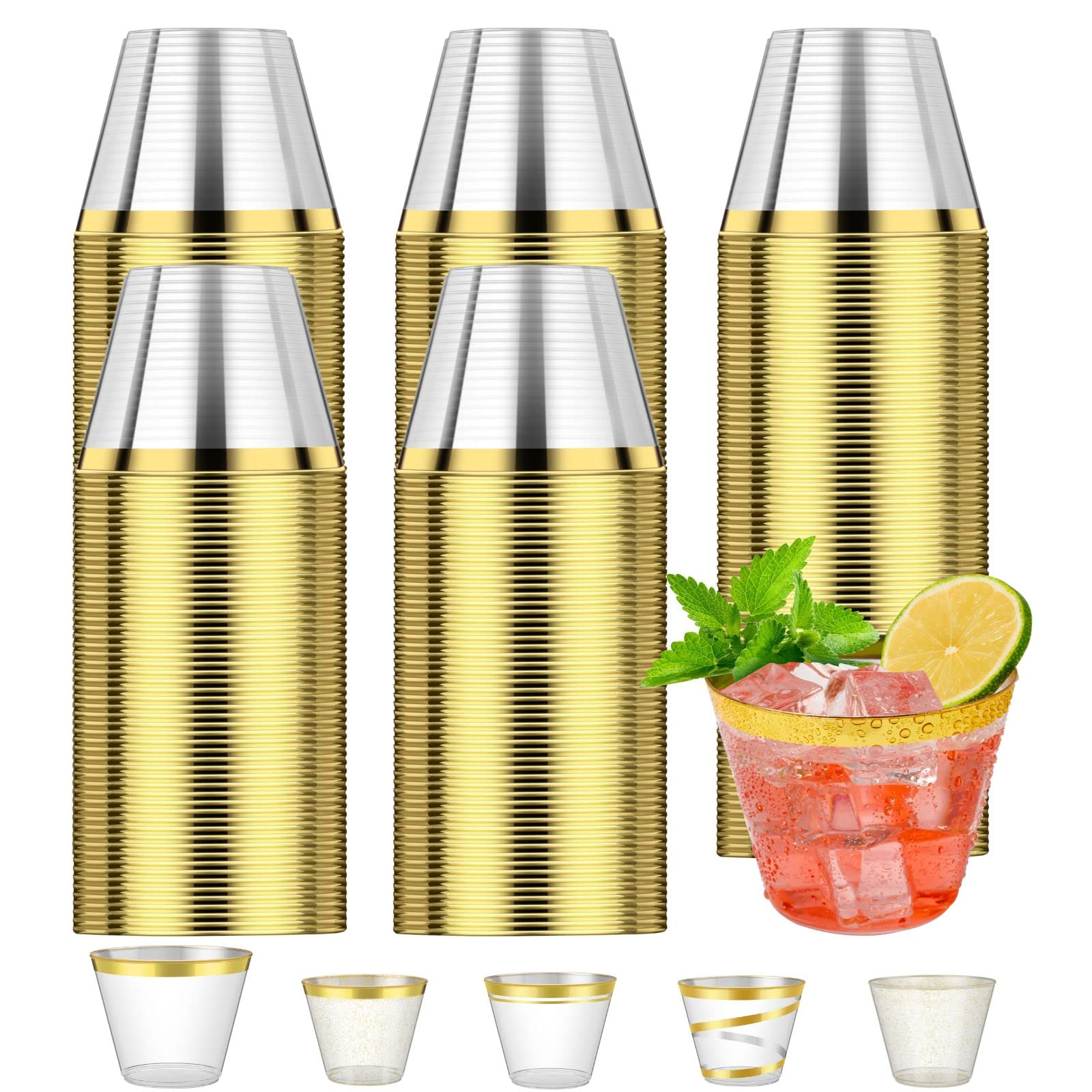 Athoma 12oz Gold Rimmed Plastic Cups Disposable, Drinket Gold Plastic Glasses for party, 100pcs Disposable Plastic Cups Tumblers, Hard Plastic Party Cups, Plastic Wedding Cups,Plastic Cups For Party