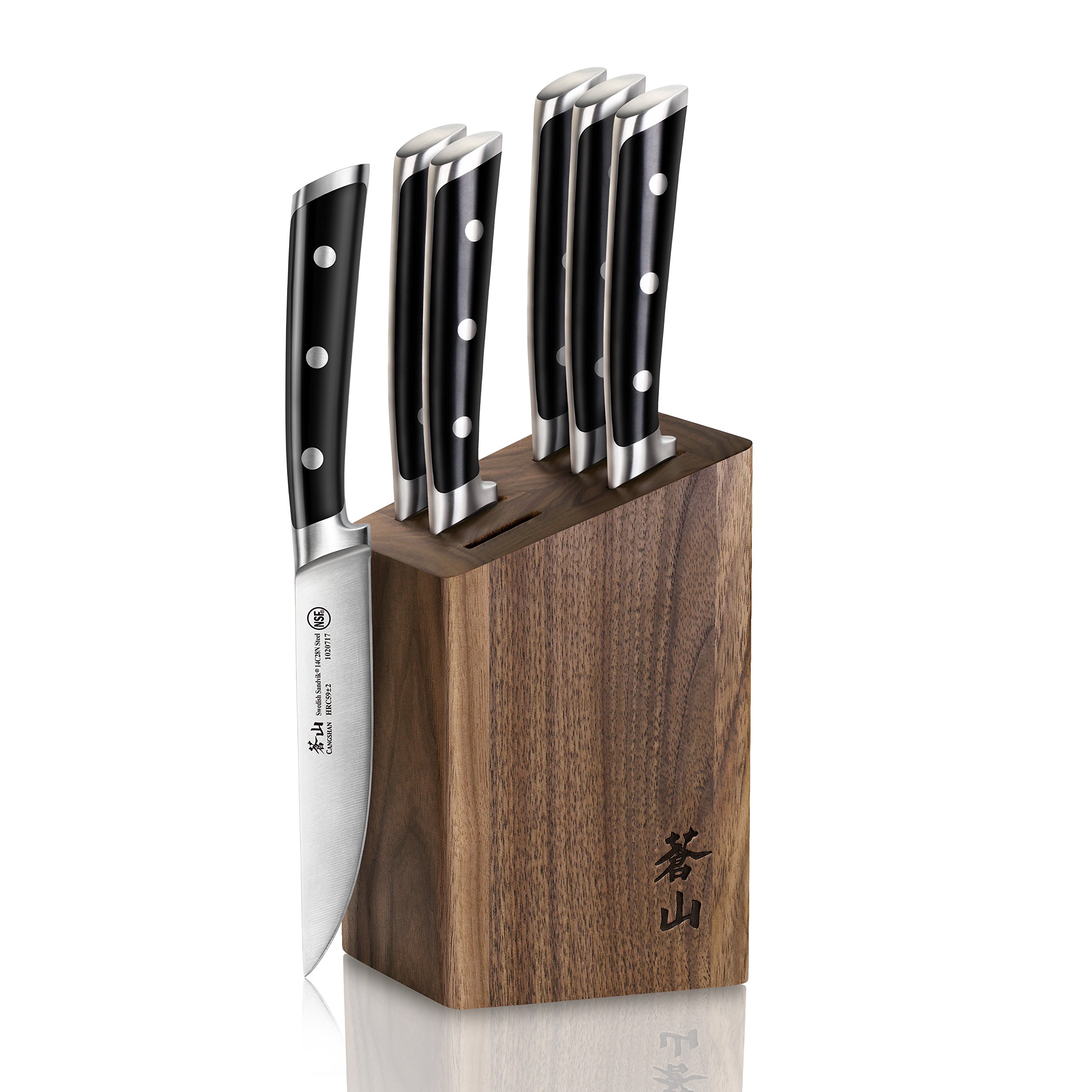 Cangshan TS Series 1022261 Swedish 14C28N Steel Forged 6-Piece Steak Knife Block Set, Walnut