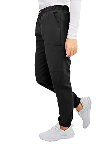 Green Town Women's Medical Nursing Jogger Slim Fit Scrub Pant GT Performance-Black-Small Petite