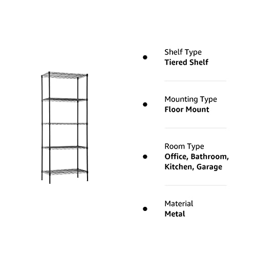 FDW 14Dx24Wx60H Wire Rack 5 Shelf Storage Unit Wire Shelving Unit Metal Shelf Organizer Heavy Duty Certification Commercial Grade Rack Utility for Bathroom Office Kitchen (Black)