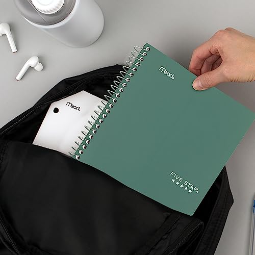 Five Star Small Spiral Notebooks, 6 Pack, 2 Subject, College Ruled Paper, 9-1/2" x 6", 100 Sheets, Amethyst Purple, Sedona Orange, Seaglass Green, Tidewater Blue, Gray, Black (73711)