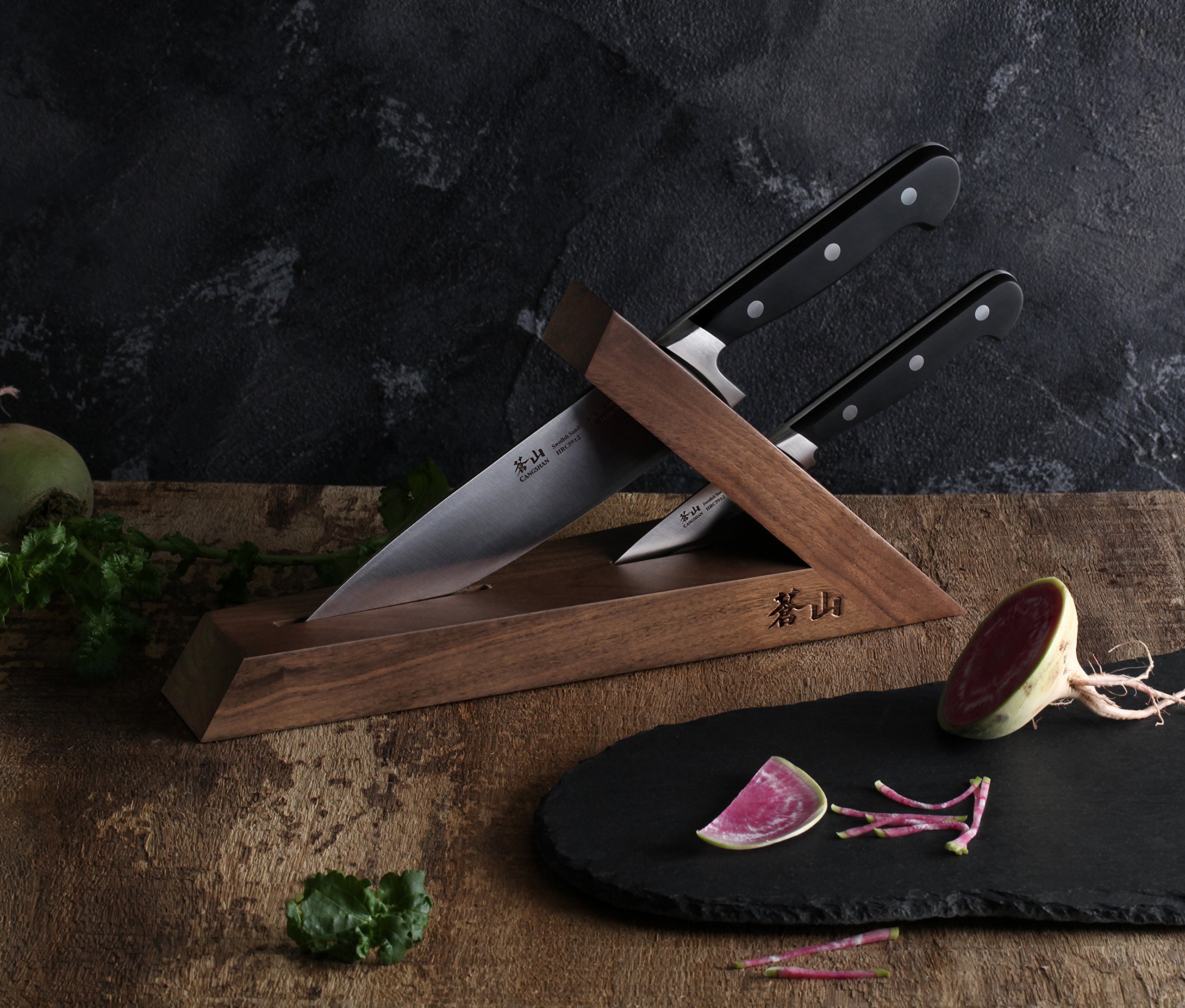 Cangshan TV2 Series 1021585 Swedish 14C28N Steel Forged 3-Piece TAI Knife Block Set, Walnut