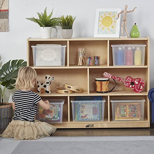 ECR4Kids 8-Compartment Mobile Storage Cabinet, 36in, Classroom Furniture, Natural