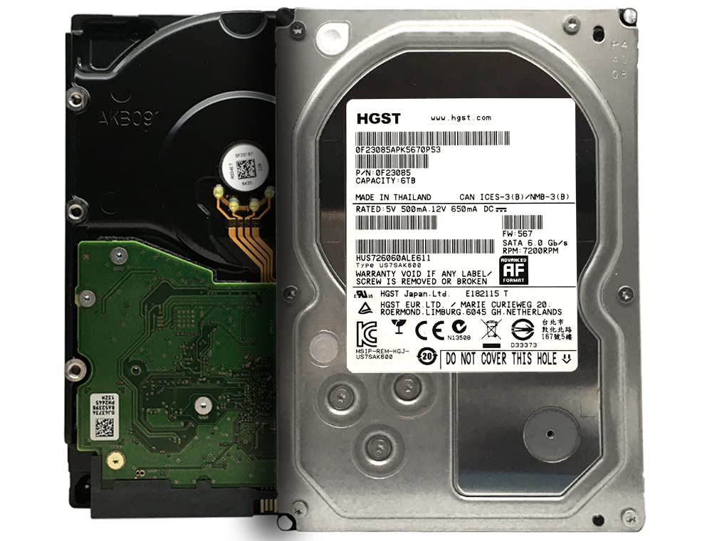 HGST Ultrastar (HUS726060ALE611) 6TB 7200RPM 128MB Cache SATA 6Gb/s 3.5-inch Enterprise Hard Drive - (for RAID, NAS, Desktop PC, Surveillance Storage) - 5 Year Warranty (Renewed)