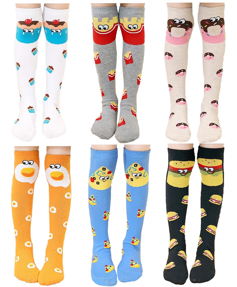 Gellwhu Girls Knee High Socks Gifts Cotton Mid Calf Long Boot Socks Stockings (E SET-6 Pairs)