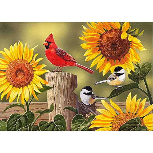 PHANTASYART Sunflower Diamond Painting Kits for Adults and Kids, Diamond Painting Sunflower Diamond Art Kits,5D Diamond Painting Art Sunflower Kits Diamond Art Songbirds for Home Wall Decor 12x16inch