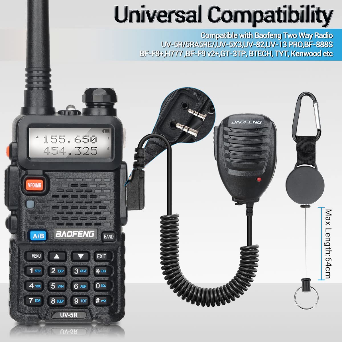 BAOFENG Original UV-5R Mic for Two Way Radio Shoulder Handheld Speaker Mic with Hand Pull Rope UV-5R Accessories with Mic UV-5R UV-5R Plus UV-82 UV-82hp UV-S9 BF-F8HP etc