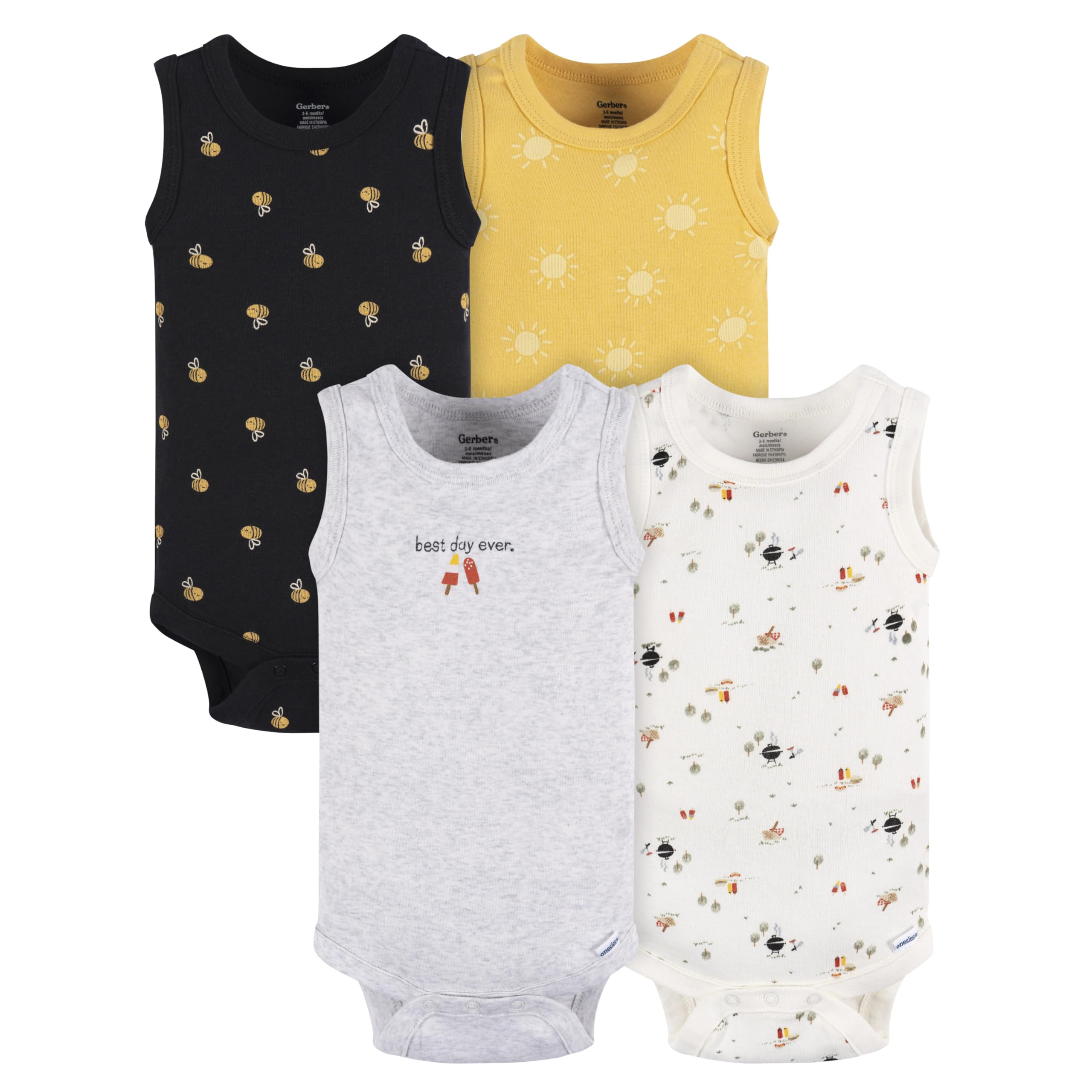 Gerber Baby Boys Multi-Pack Sleeveless Onesies Bodysuit Fun In The Sun Grey 3-6 Months