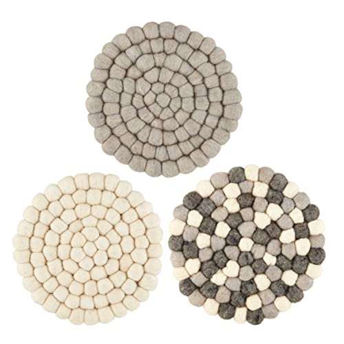 Mud Pie Felted Wool Trivet, Small 5" x 4" Dia | Large 6 1/2" x 4 1/4" Dia, White