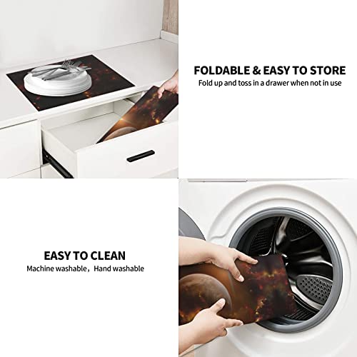 Galaxy Space Planet Printed Drying Mat For Kitchen Ultra Absorbent Microfiber Dishes Drainer Mats Non-Slip Silicone Quick Dry Pad - 18 X 16inch