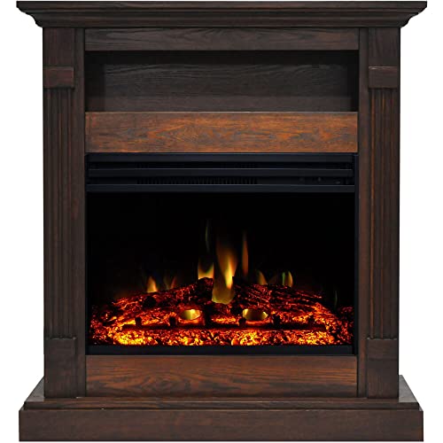 Drexel 34-in. Electric Fireplace Heater with Walnut Mantel, Deep Log Display, Multi-Color Flames, and Remote Control