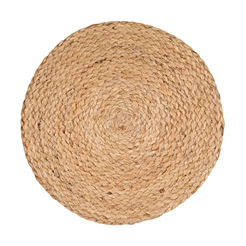 Farmhouse Jute Braided Placemat Set of 4 - Round Hand Beaded Charger Placemat -Hand Made by Skilled artisans - A Beautiful complement to Your Dinner Table décor - Natural - 13 Inch Round