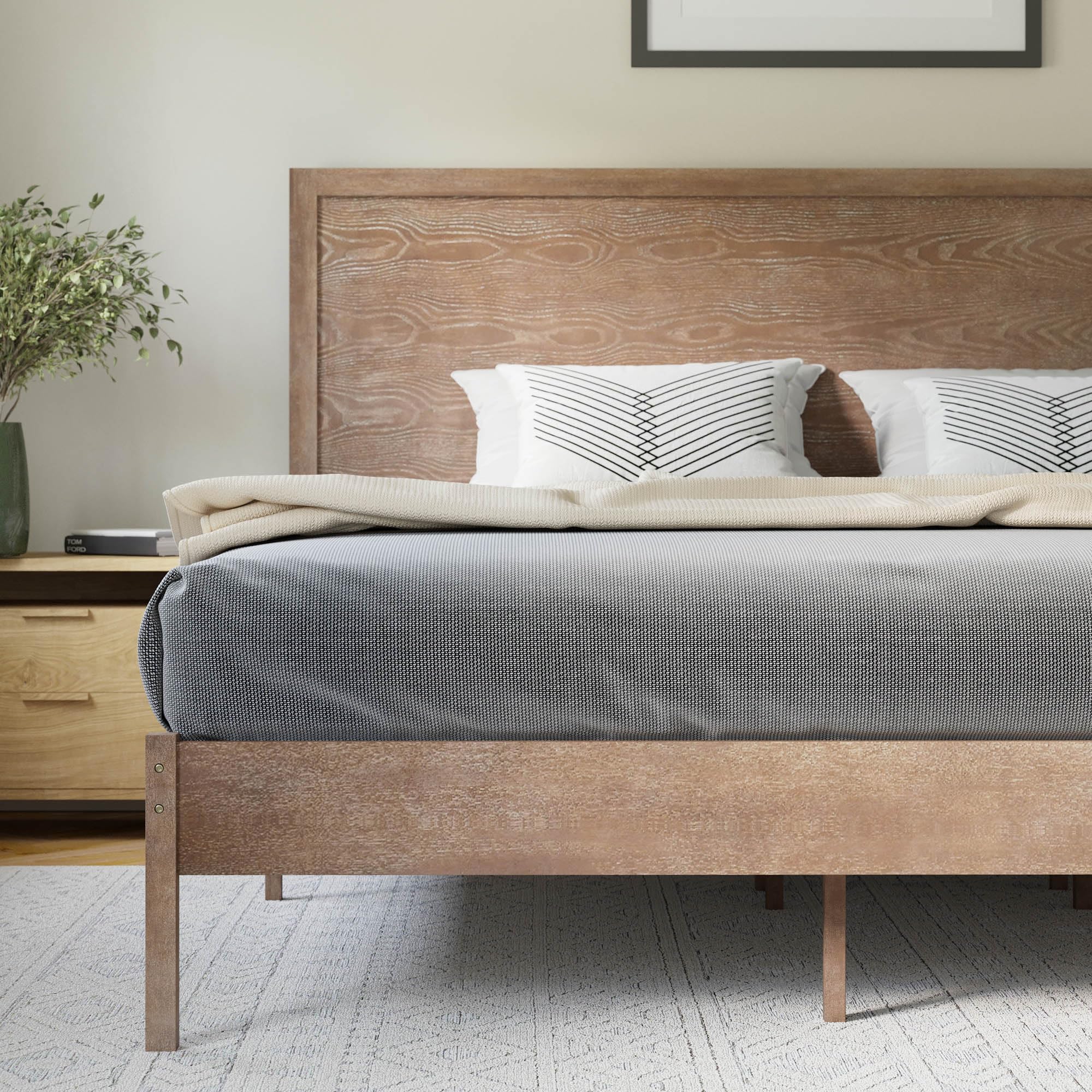 Flash Furniture Asher Solid Wood Platform Bed with Wooden Slats and Headboard, No Box Spring Needed, King Size, Light Brown
