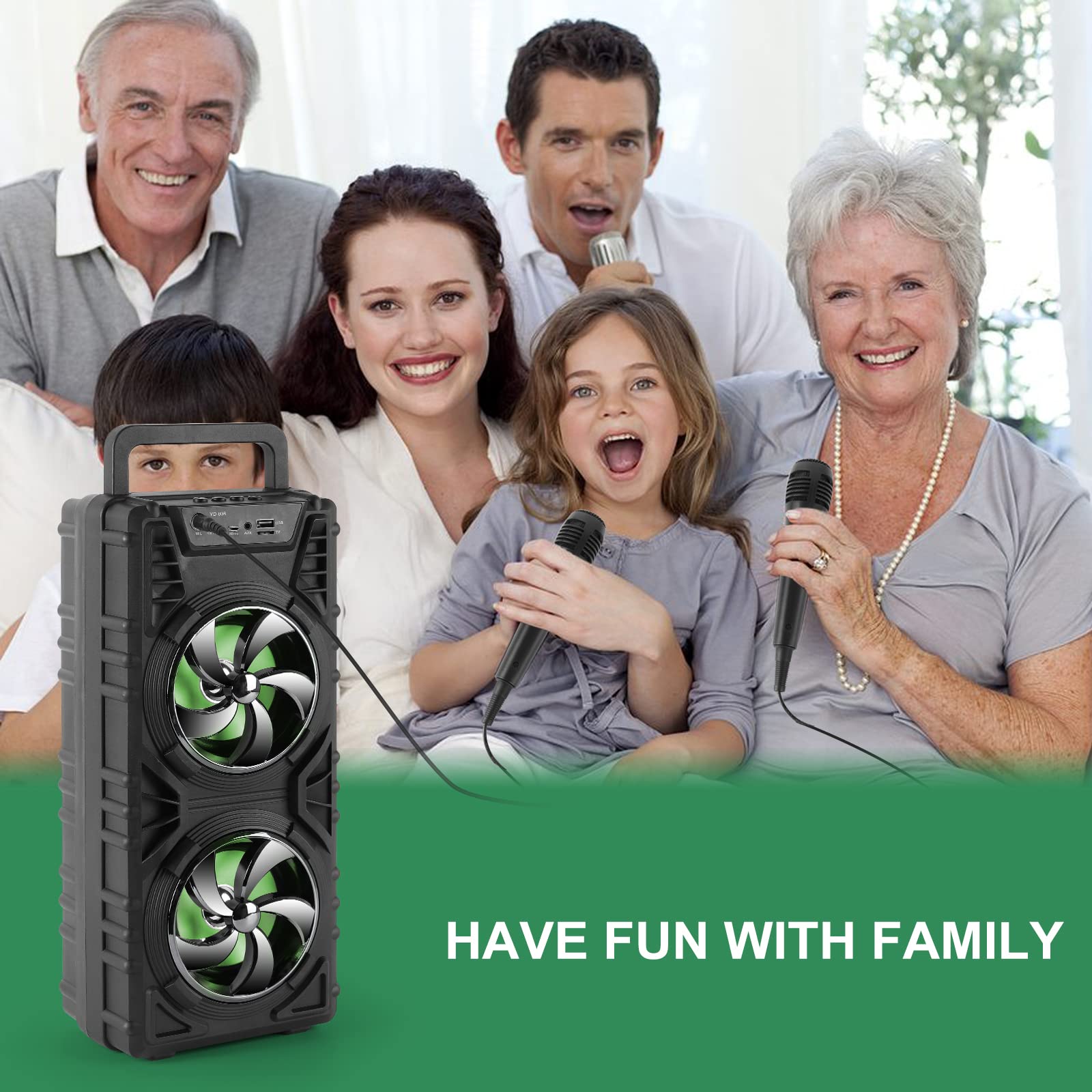 Bluetooth Karaoke Machine with 1 Wired Microphone, Wireless Portable Karaoke System Stereo Music Player, Supports TF/USB/FM/BT/AUX/MIC, for Kids