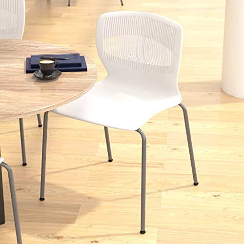 Flash Furniture Hercules Series Set of 5 Commercial Stack Chair - Roomy Wide 770 lb. Capacity - Lumbar Support - Durable Plastic - Silver Steel Frame - White